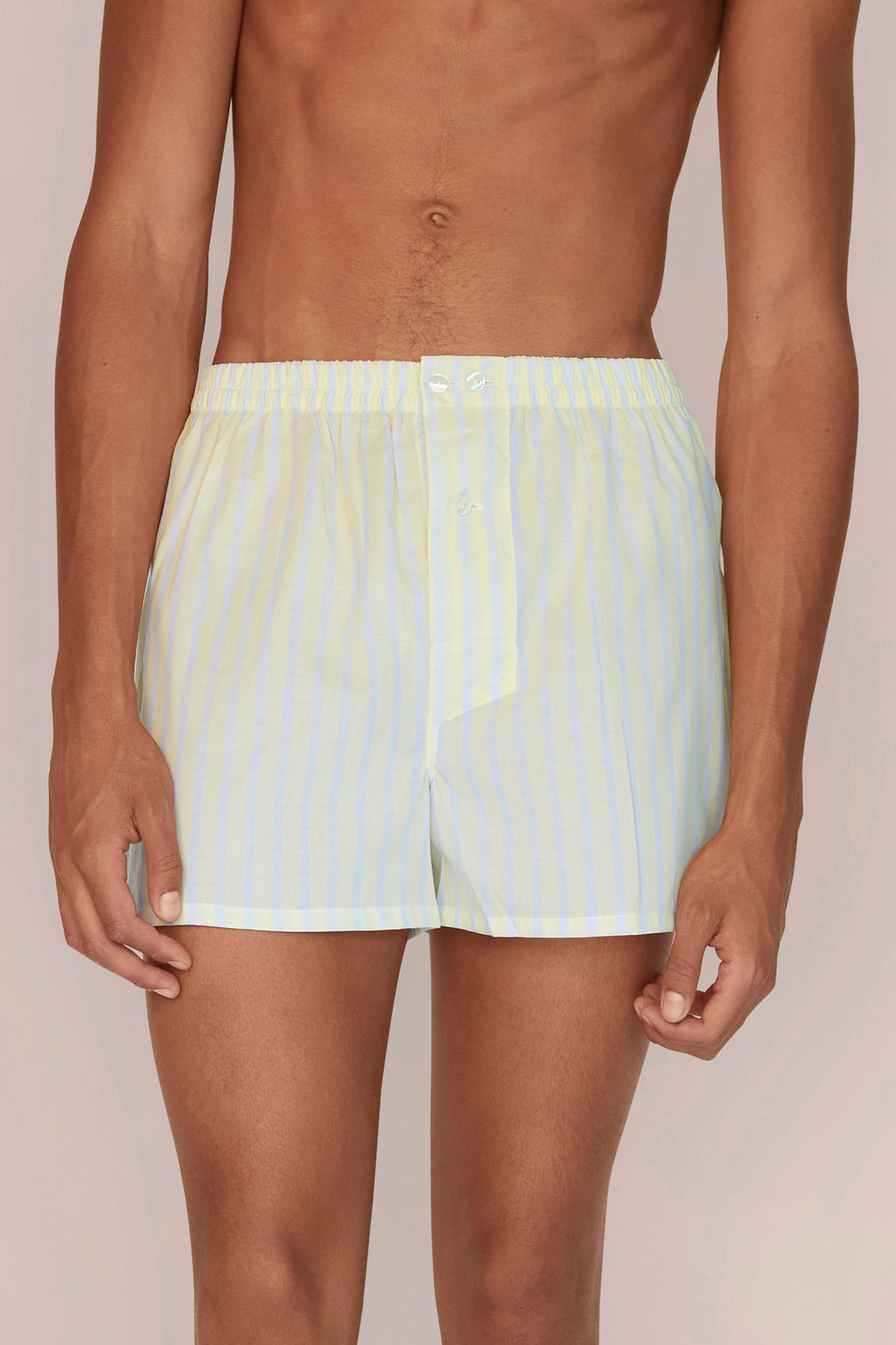Ultra-Light Cotton Voile Boxers - Pinstriped - Yellow and Blue | Men ...
